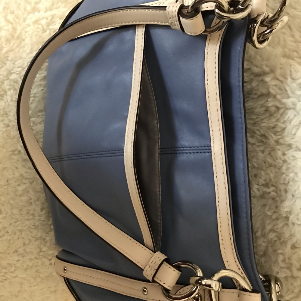 Coach Alexandra Chain Leather Tote Chambray White - Gem